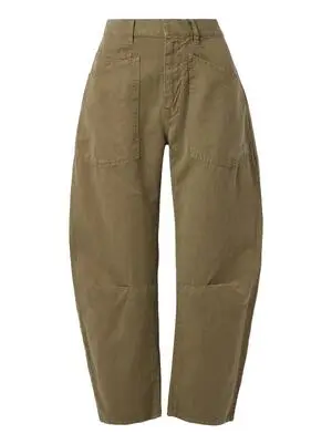 NILI LOTAN Shon Cotton And Linen-blend Twill Tapered Pants - Green