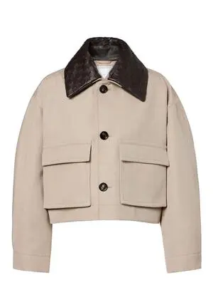Bottega Veneta Cropped Leather-trimmed Wool Jacket - Beige
