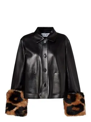 Loewe Shearling-trimmed Leather Jacket - Black