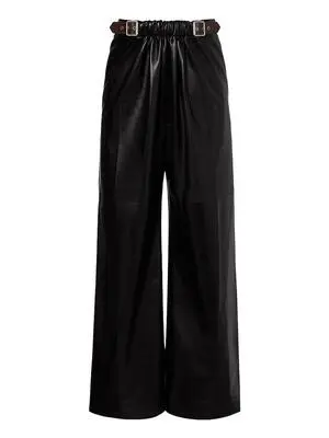 Loewe Gathered Wide-leg Leather Pants - Black