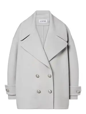 Loewe Pebble Double-Breasted Wool Pea Coat Blue