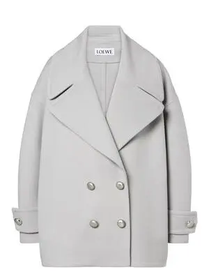Loewe Pebble Double-Breasted Wool Pea Coat Grey