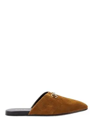 Gucci Gg Horsebit Suede Mules - Brown