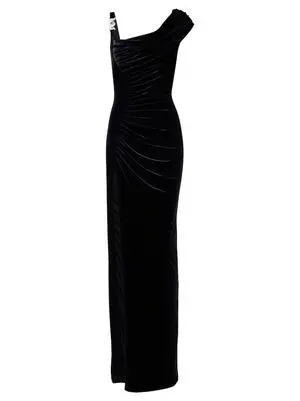 Versace Asymmetric Gathered Velvet Gown - Black