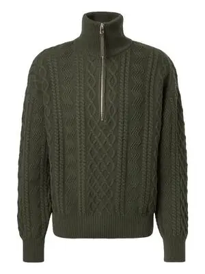Loewe Aran-knit Wool Half-zip Turtleneck Sweater - Green