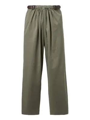 Loewe Belted Cotton Satin Straight Pants - Green