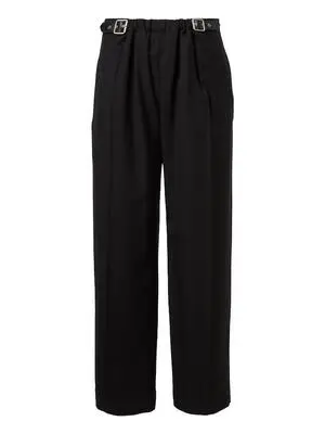 Loewe Belted Wool Straight Pants - Black