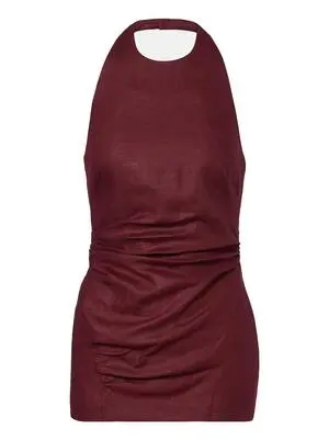 Faithfull The Brand Fia Halterneck Linen Top - Burgundy