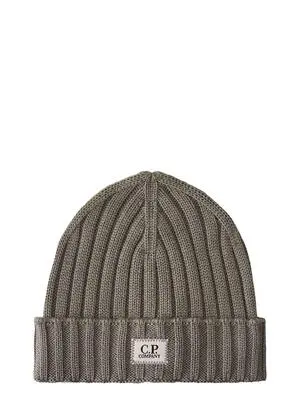 C.P. COMPANY Wool Logo Beanie - Light Grey