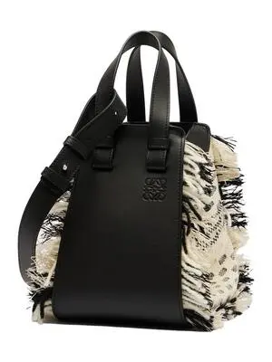Loewe Hammock Compact Leather And Fabric Bag With Fringe - Black