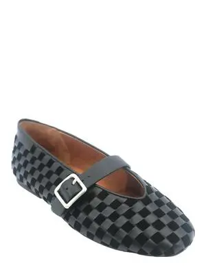 Gentle Souls Winifred Woven Mary Jane Flat Black Suede