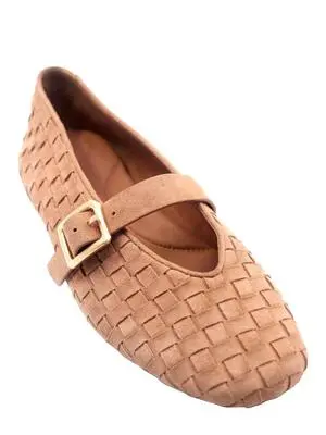 Gentle Souls Winifred Woven Mary Jane Flat - Camel Suede