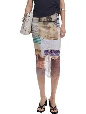 Desigual Collage 2-in-1 T-shirt & Slipdress Set - Beige