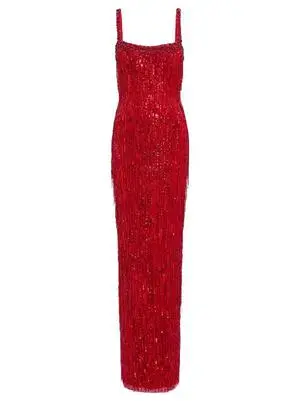 Jenny Packham Fleur Embellished Maxi Gown - Chili Red