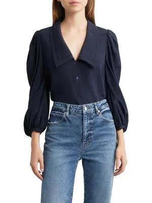 FRAME Long Sleeve Silk Sailor Shirt - Navy