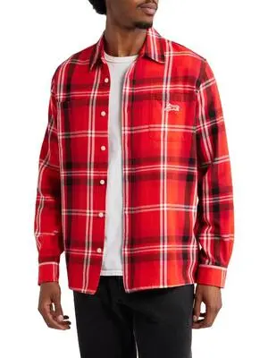 ICECREAM Jack Plaid Cotton Graphic Button-up Shirt - Fiery Red