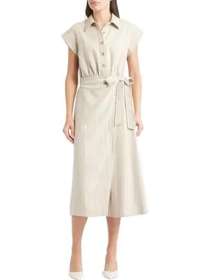 ZOE AND CLAIRE Tie Waist Shirtdress - Beige