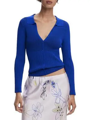 Desigual Ribbed V-neck Cardigan - Klein Blue