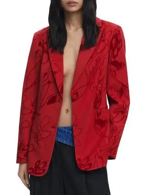 Desigual Tonal Floral Blazer - Orange Red