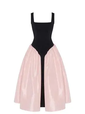 MILLA Corset Strappy Midi Dress - Black&pink