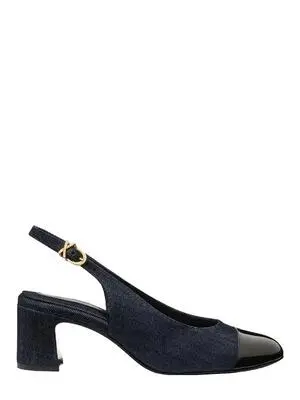 MARGAUX LONNBERG Cap-toe Cluny Slingback Pumps - Indigo Denim And Patent