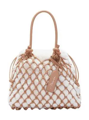 3.1 Phillip Lim Faux Fur Macrame Mini Sac - Ivory /camel