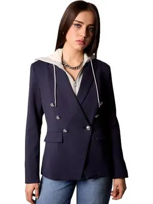 BLUE REVIVAL Double-breasted Blazer With Removable Hoodie Insert - Navy