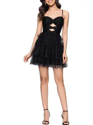 BLONDIE NITES Tiered Bow Cutout Fit & Flare Minidress - Black