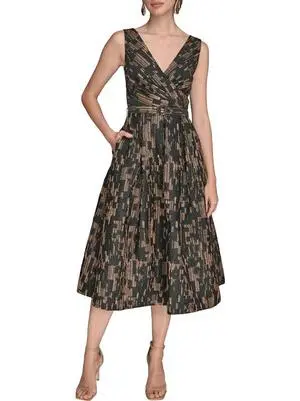 Donna Karan New York Metallic Jacquard Fit & Flare Dress - Black/gold Multi