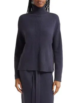 Emporio Armani Melange Turtleneck Wool Sweater - Solid Medium Blue