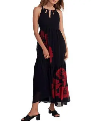Mint Velvet Floral Keyhole Maxi Dress - Red
