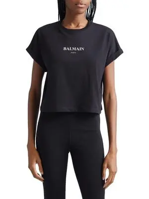 Balmain Logo Crop T-shirt - Black/white