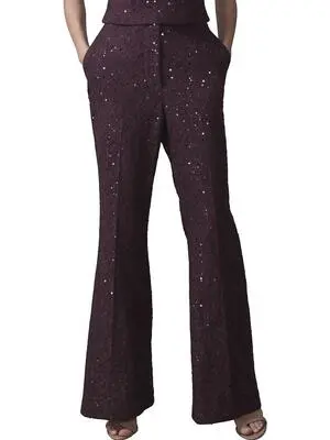 Mint Velvet Sequin Lace Flared Trousers - Burgundy