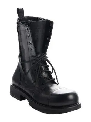 Balenciaga Truck Leather Combat Boots - Black