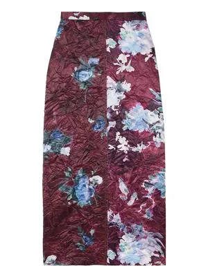 Erdem Floral-print Crinkled Duchesse-satin Midi Skirt - Burgundy