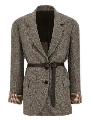 Brunello Cucinelli Belted Wool Blazer - Brown