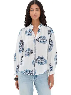 Alix Of Bohemia Poet Aqua Bloom Shirt - White