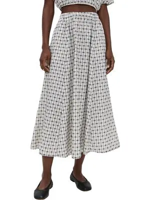 LE BOP Chambray Check Pattern Skirt - Ivory Dobby
