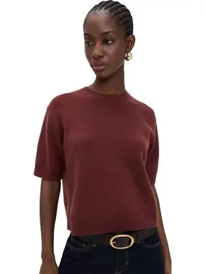 Theory Cashmere Crop Tee - Oxblood Red