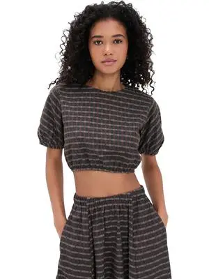 LE BOP Lillian Cropped Blouse - Gunmetal Plaid