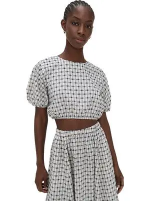 LE BOP Lillian Cropped Blouse - Ivory Dobby