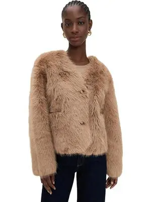 Essentiel Antwerp Faux Fur Jacket - Sad Beige