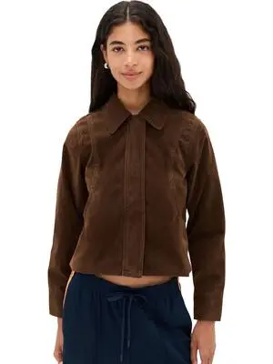 BAILEY ROSE Faux Suede Collared Jacket - Chocolate
