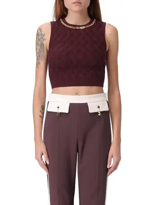 Elisabetta Franchi Cropped Knit Top With Chain Detail - Wine