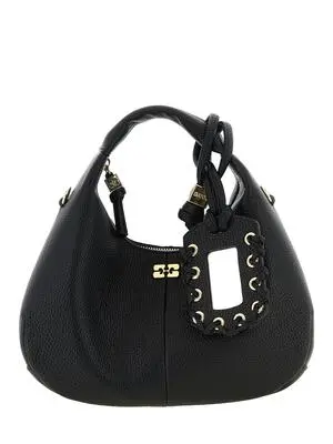 GANNI Textured Leather Hobo Bag - Black