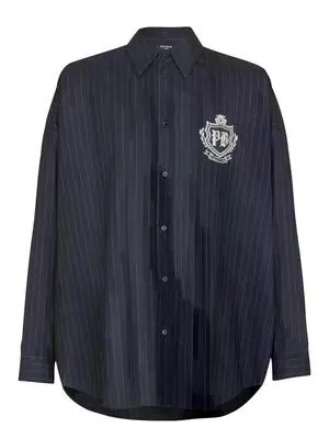 Balmain Pinstripe Emblem Shirt - Blue