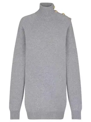 Balmain High-neck Button-embellished Mini Dress - Grey