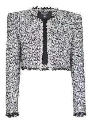 Balmain Tweed Fringed Jacket - White