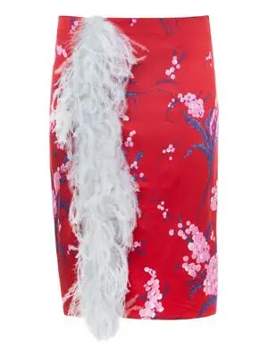 DES_PHEMMES Floral Satin Midi Skirt - Red