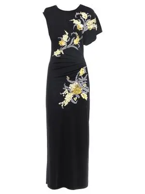DES_PHEMMES Embroidered Jersey Midi Dress - Black